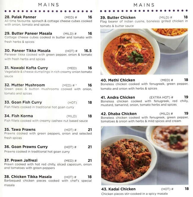 Menu at The Dhaba restaurant, East Perth