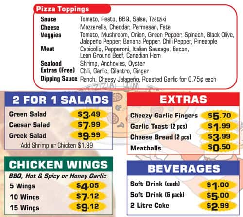 Menu at Pizza Inn pizzeria, Surrey