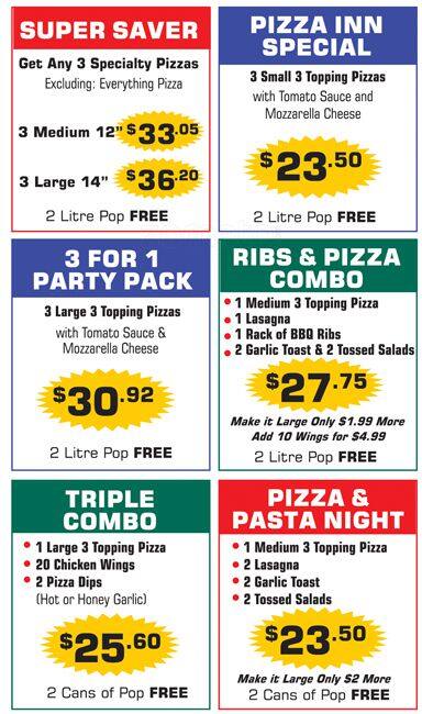 Menu at Pizza Inn pizzeria, Surrey