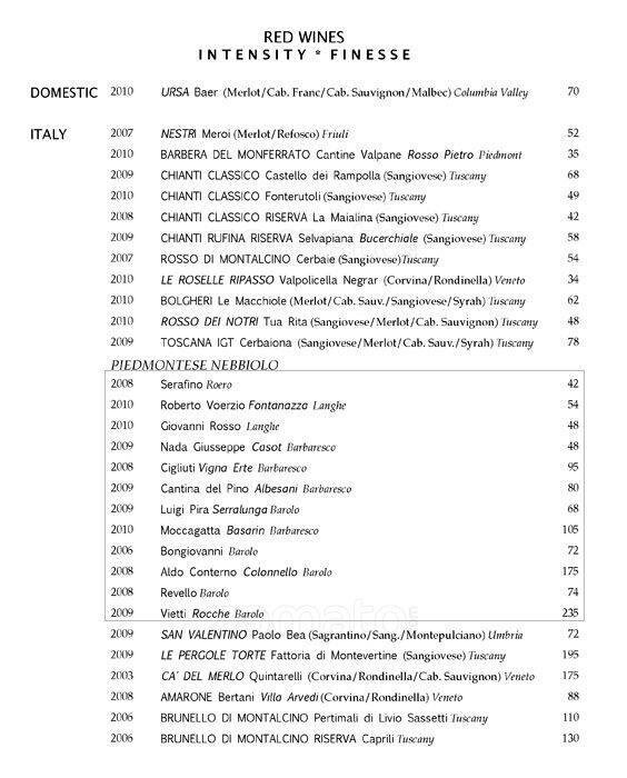 Menu at Triumph Bar, Seattle