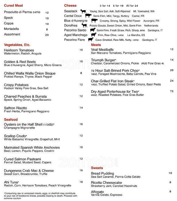 Menu at Triumph Bar, Seattle