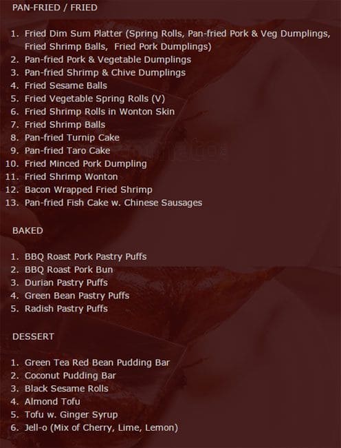 Menu at Jing Fong restaurant, New York City, 202 Centre St