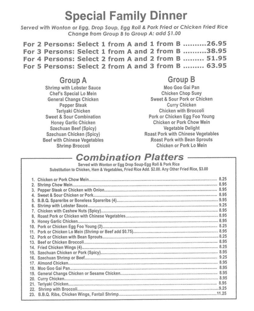 Menu at Toy Shan Chinese Restaurant, Hialeah