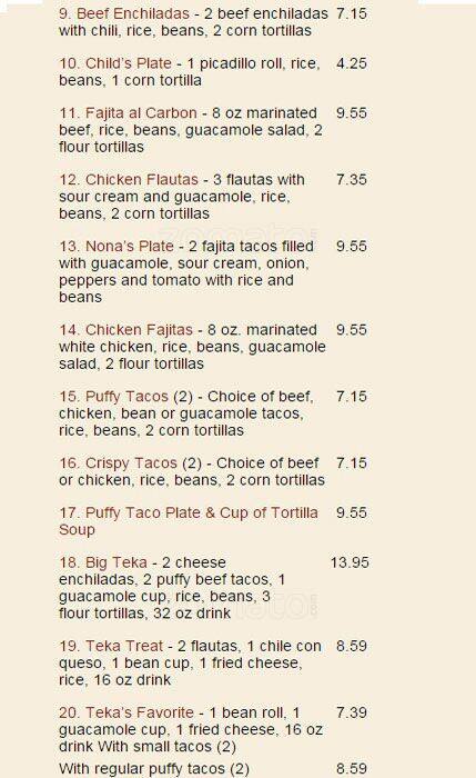Menu at Teka Molino Mobile, San Antonio, Location Varies
