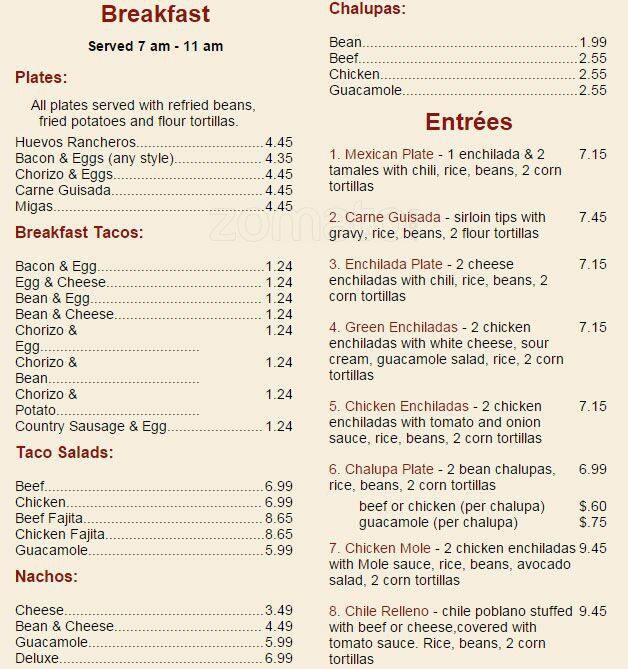 Menu at Teka Molino Mobile, San Antonio, Location Varies