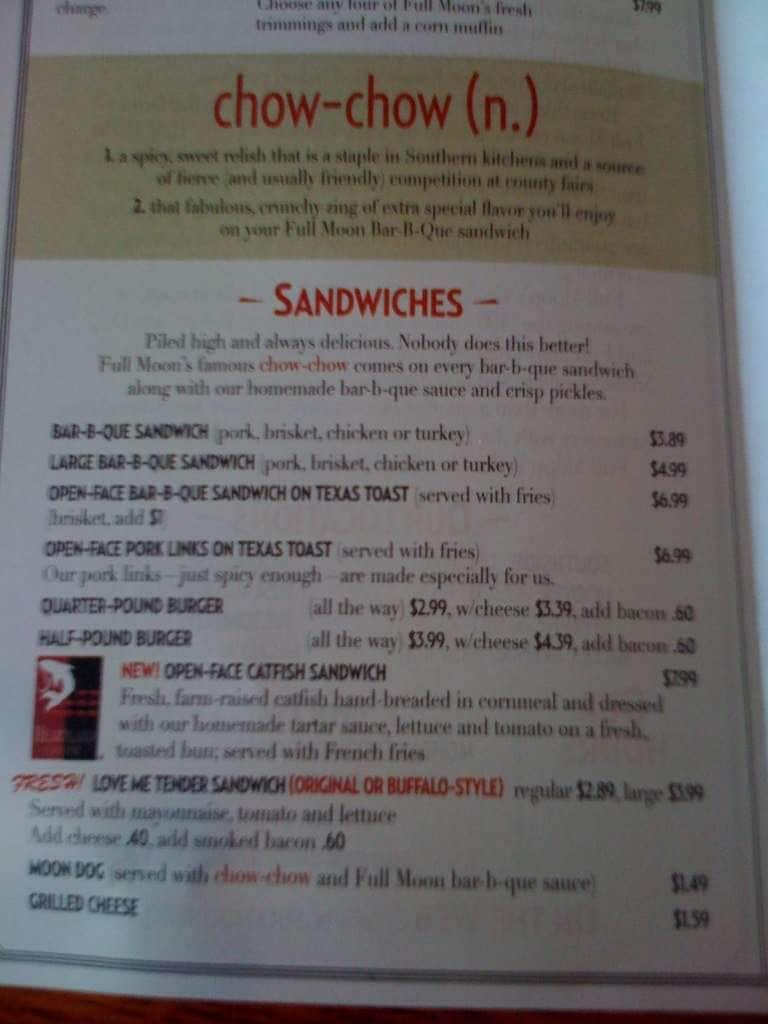 Menu at Full Moon Bar B Que, Tuscaloosa, Mcfarland Blvd NE