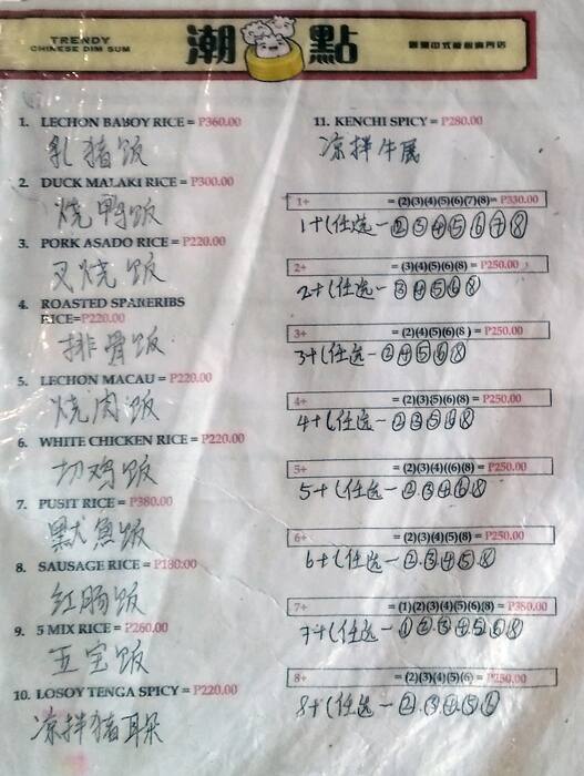 Menu at Trendy Jiu Dim Sum, Pasay