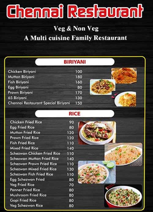 Menu of Chennai Restaurant, Kanchipuram District, Chennai