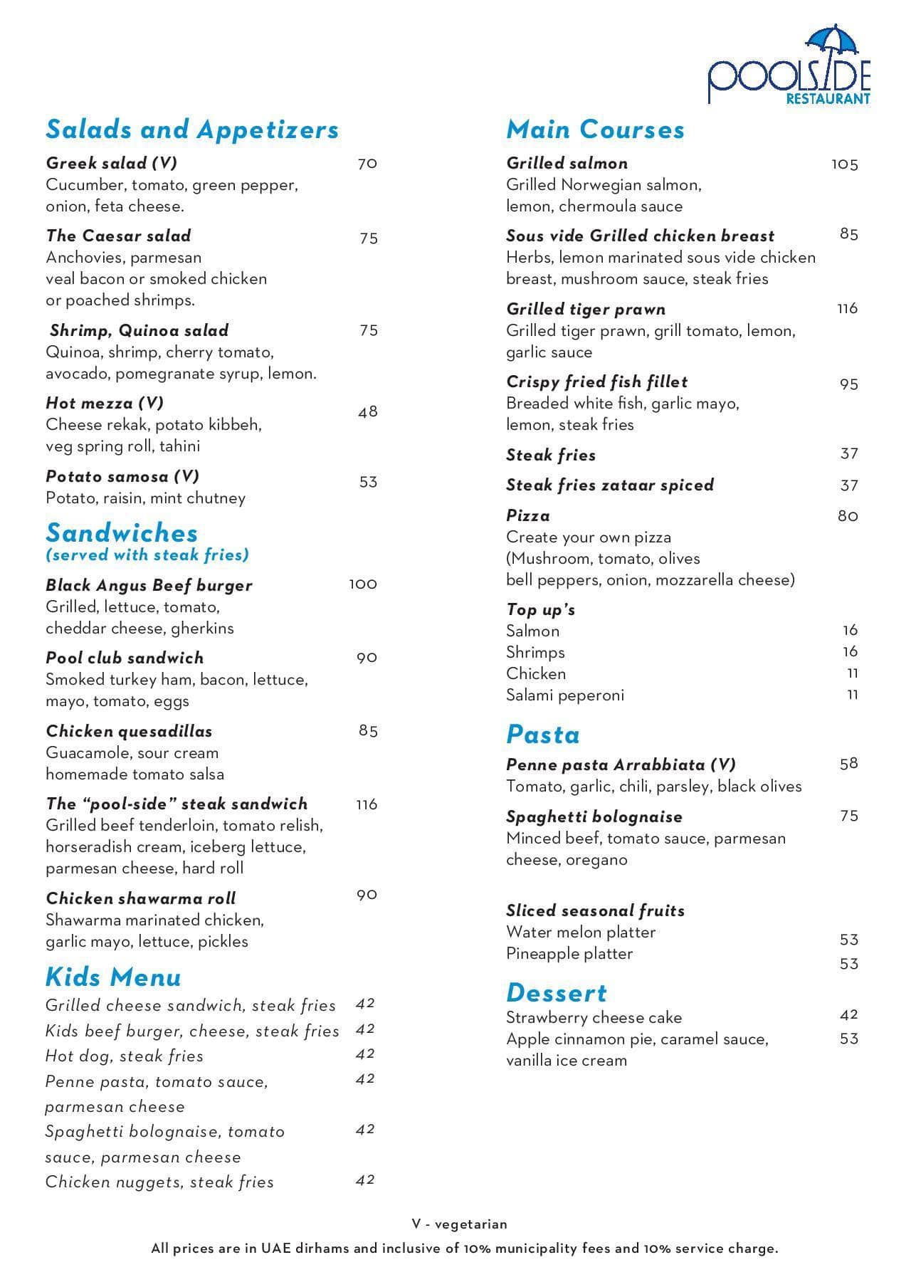 Poolside Restaurant - Grand Hyatt Dubai Menu - Zomato