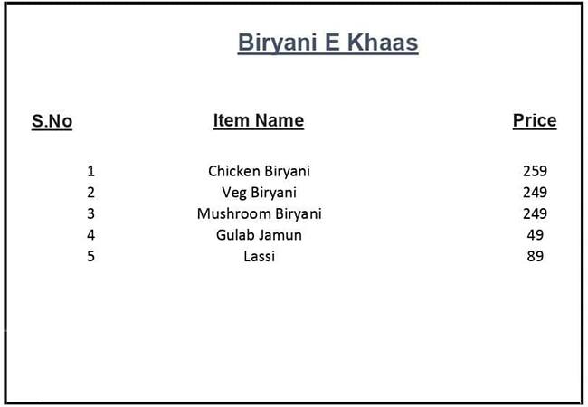 Menu at Biryani E Khaas, Gurugram Menu at Biryani E Khaas, Gurugram