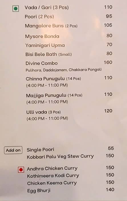 Menu at Bisi Bisi South Indian Hyderabad, Hyderabad
