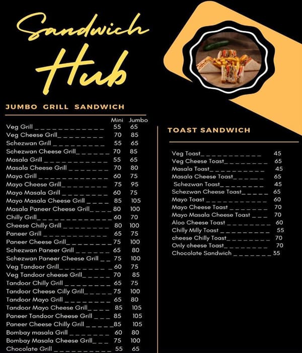 Menu of Sandwich Hub, Upvan, Thane West, Thane