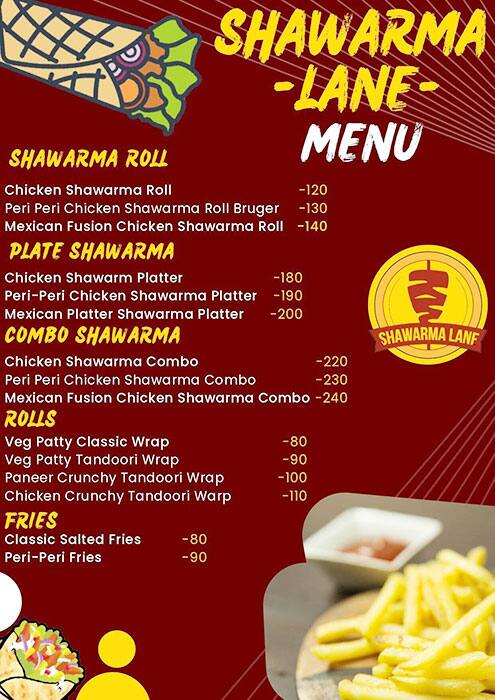 Menu of Shawarma Lane, Varthur Main Road, Whitefield, Bangalore