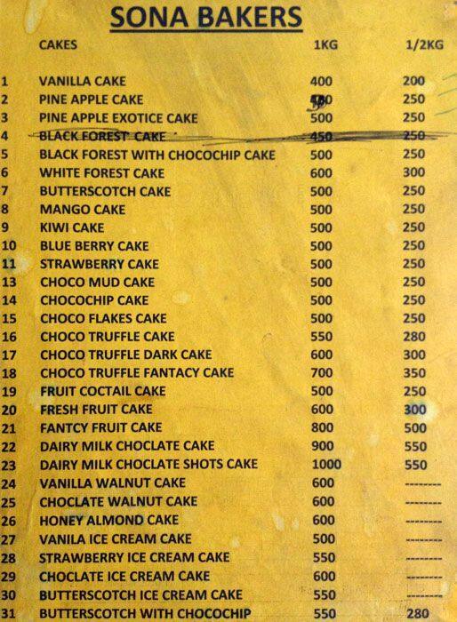 Sona Bakers Menu, Menu for Sona Bakers, Jail Road, New Delhi - Zomato