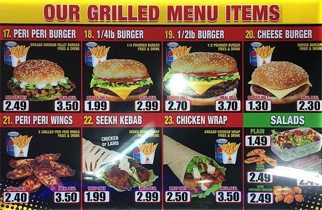 Menu at Southern Fried Chicken fast food, London, 476 High Rd Leyton