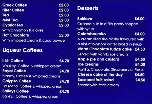 Menu at George's restaurant, London, 164 George Ln