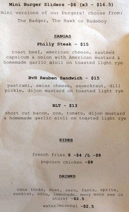 Menu at Badger vs Hawk pub & bar, Melbourne