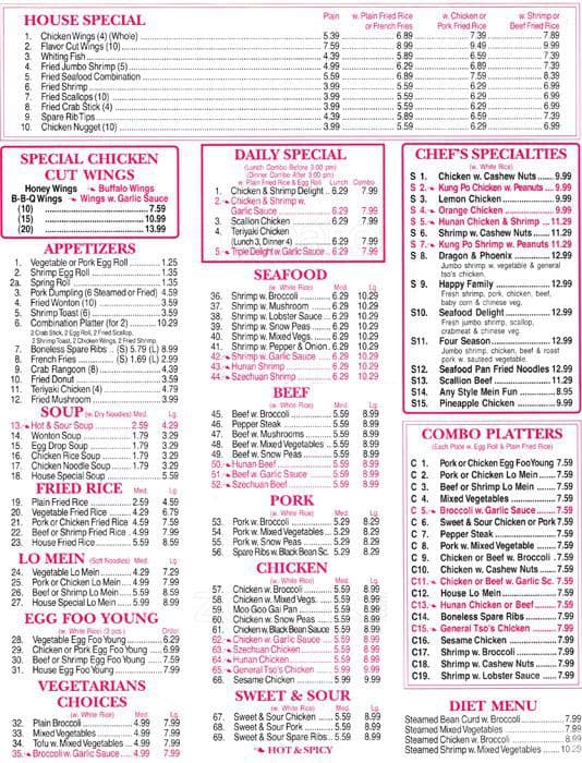 Chin Chin menu, Menu restauracji Chin Chin, Silverwood, Charlotte ...