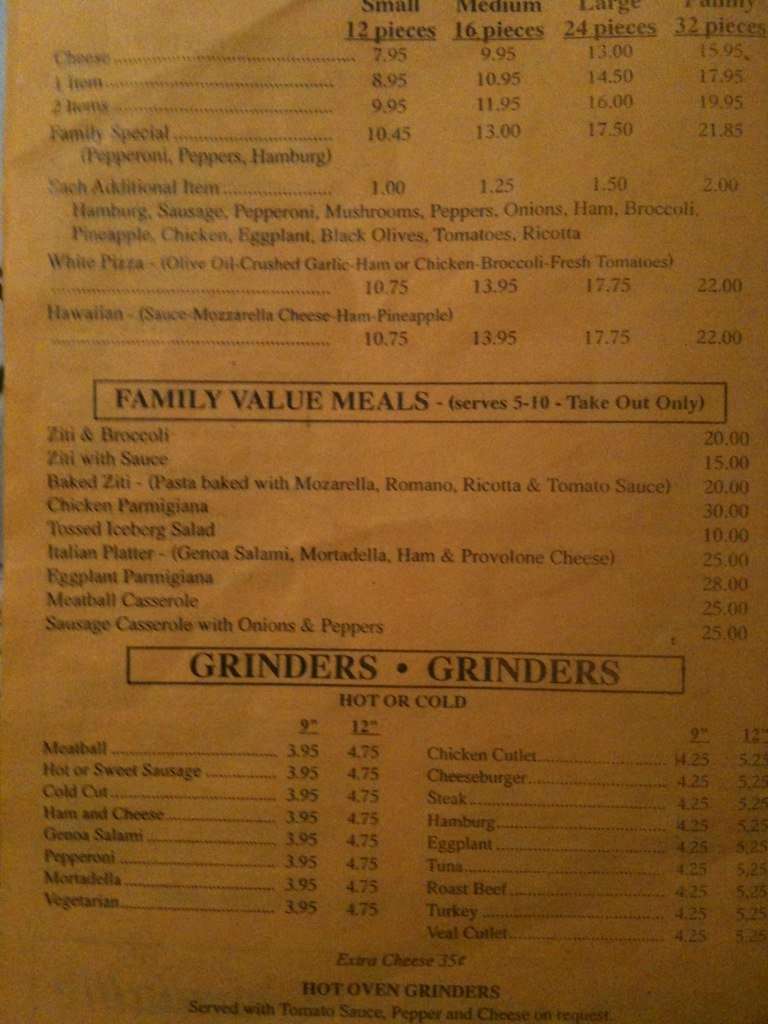 Menu at Family Pizza South Hadley pizzeria, South Hadley