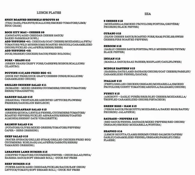 Menu at Rock City Eatery pub & bar, Detroit, Woodward Ave