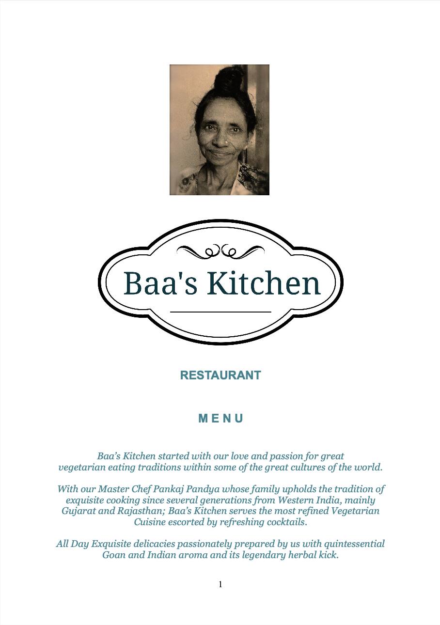Menu of Baa's Kitchen, Palolem, Goa