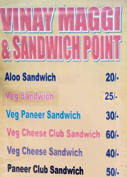 Menu of Vinay Maggi Sandwich Point, Sector 16, Noida