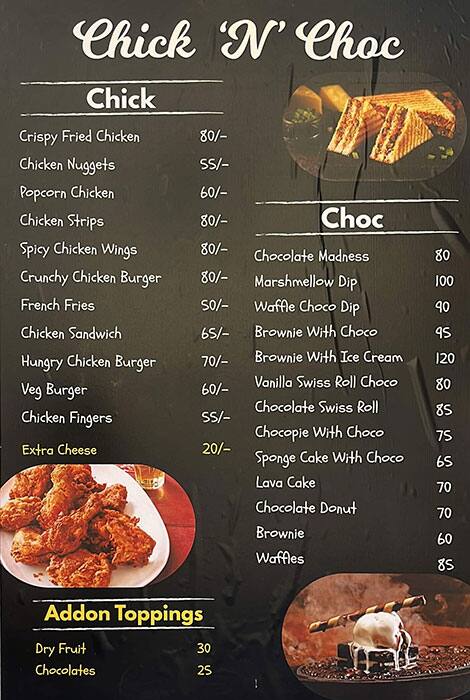 Menu of Chick 'n' Cho, Marathahalli, Bangalore