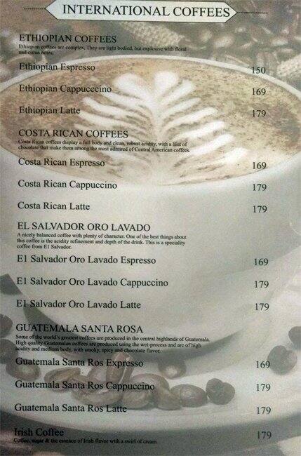 Menu at Coffee Club, Bengaluru, 2HM