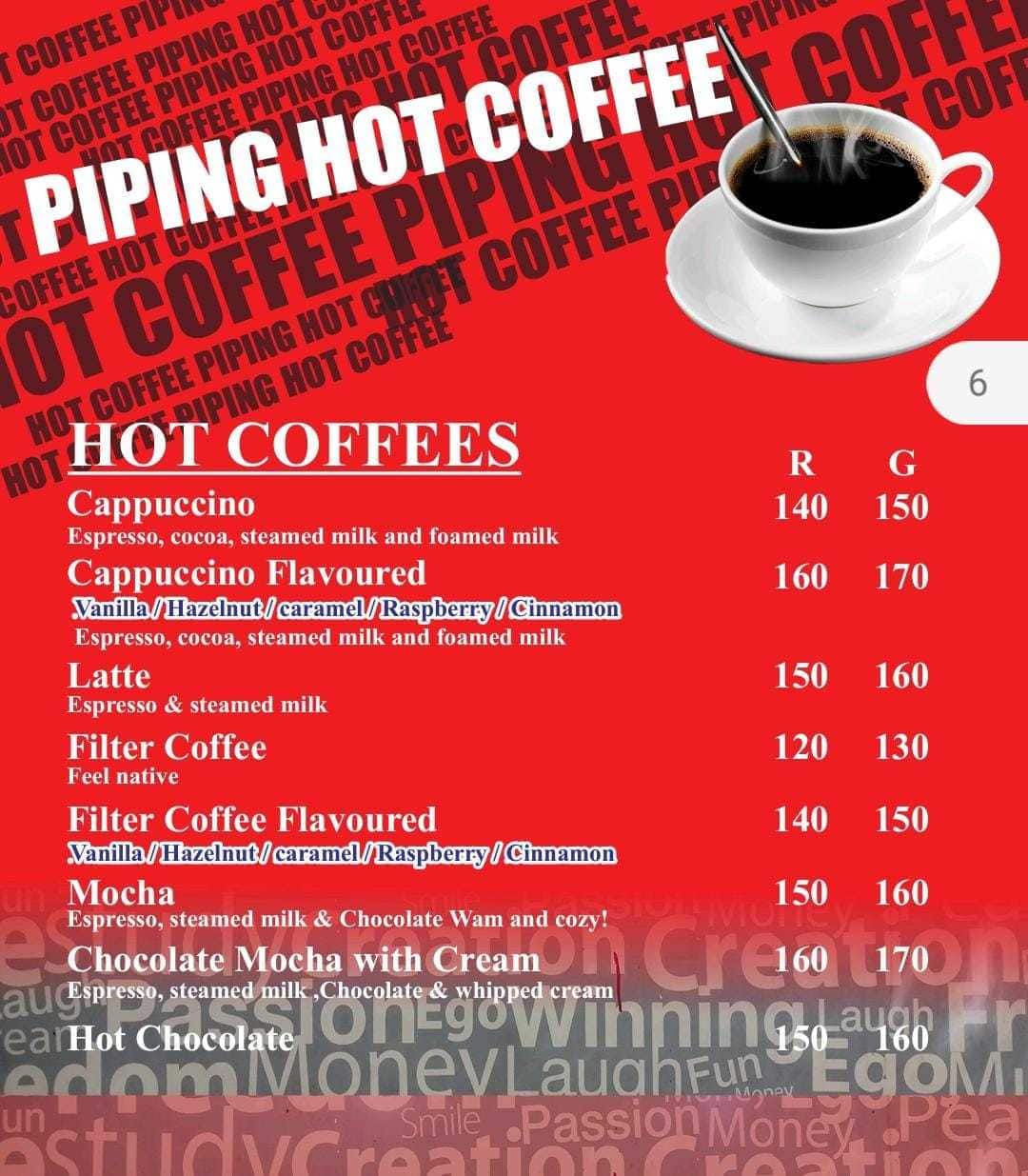 Menu at Coffee Club, Bengaluru, 2HM