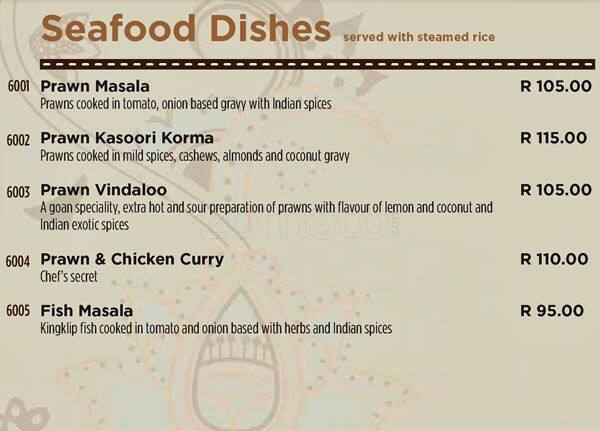 Menu at Haandi restaurant, Kempton Park