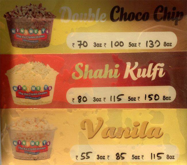 Menu at Mini Melts, Chennai, 125/1