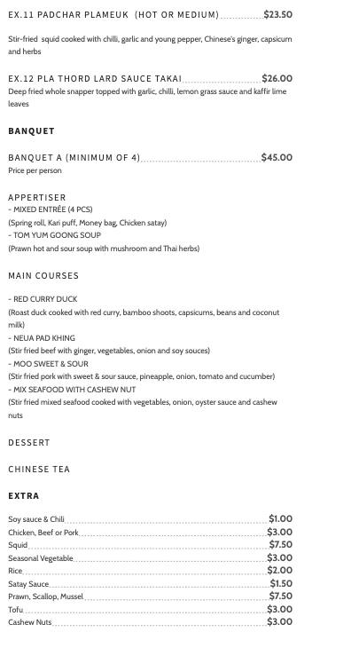 Menu at Tom Yum Goong Thai Restaurant, Auckland, 1 Maskell St