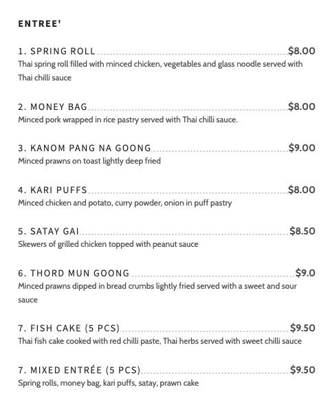 Menu at Tom Yum Goong Thai Restaurant, Auckland, 1 Maskell St