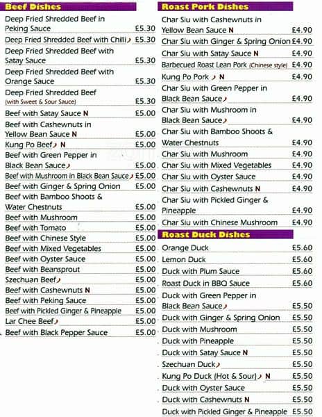 Menu at Chinese Flavour restaurant, Edinburgh