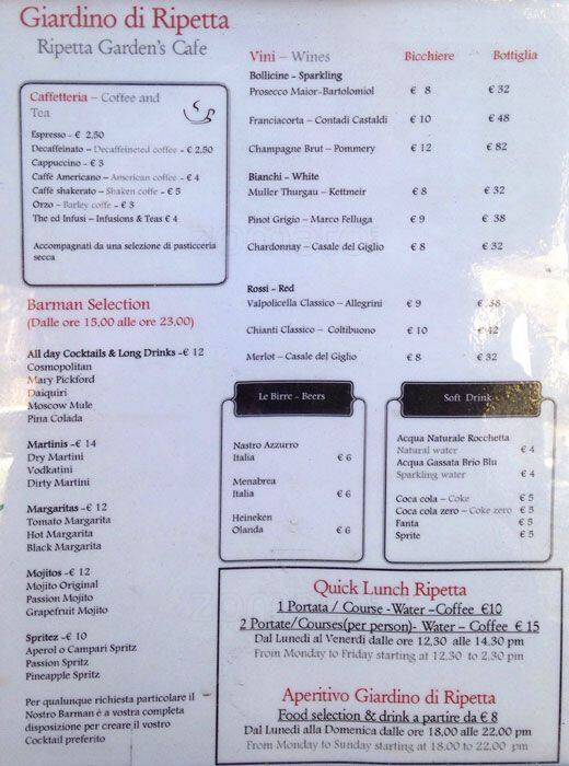Menu da Café di Ripetta Restaurant & Bar, Roma