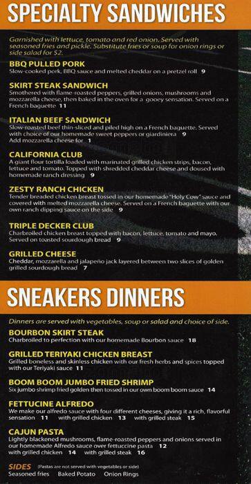 Menu at Sneaker's Sports Bar and Grill, Franklin Park