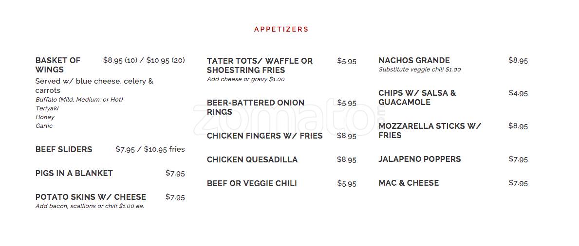 Menu at Reservoir pub & bar, New York City