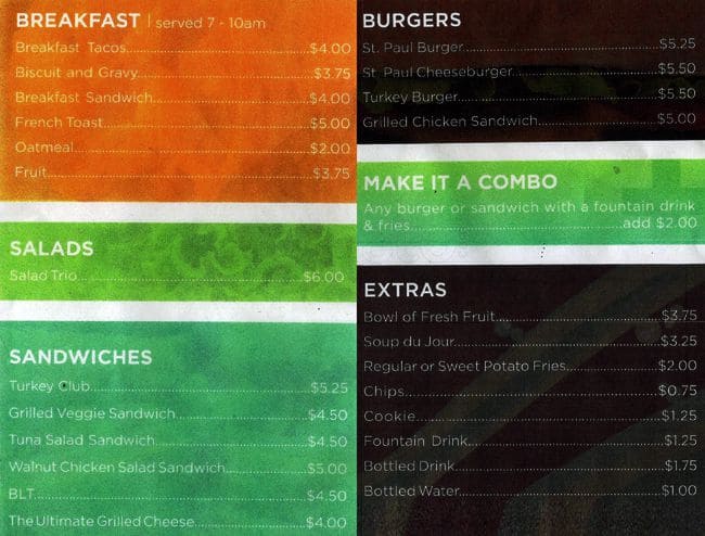 Menu at St. Paul Cafe, Dallas