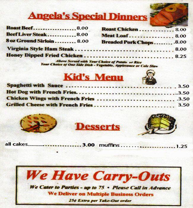 Menu at Angela's Family Restaurant, Cleveland