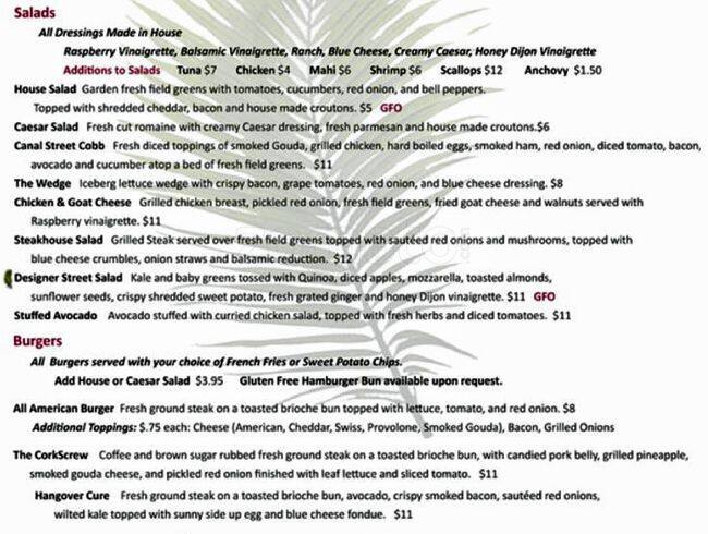 Menu at Corkscrew Bar and Grille, New Smyrna Beach