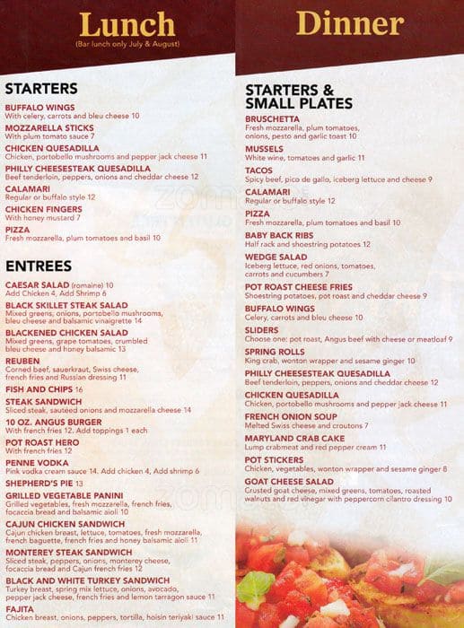 Menu at Trinity restaurant, Floral Park, 190 Jericho Turnpike