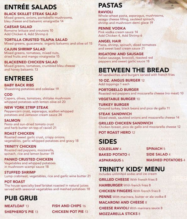 Menu at Trinity restaurant, Floral Park, 190 Jericho Turnpike
