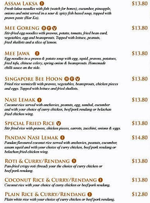 Menu at Lim's Nyonya Hut restaurant, Donvale