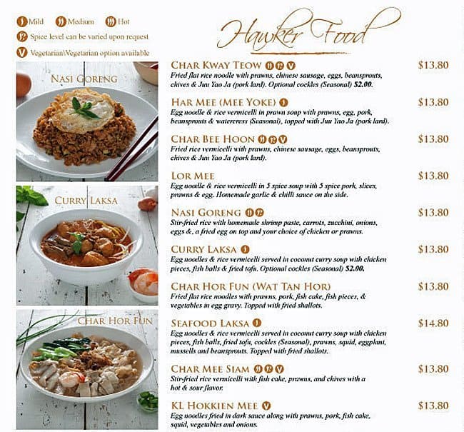 Menu at Lim's Nyonya Hut restaurant, Donvale