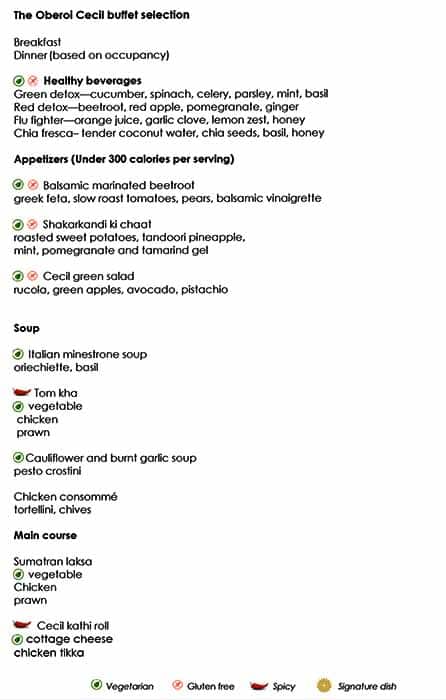 Menu at The Oberoi Cecil, Shimla, Shimla