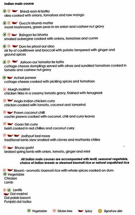 Menu at The Oberoi Cecil, Shimla, Shimla
