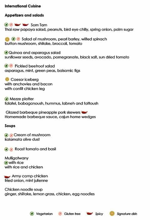 Menu at The Oberoi Cecil, Shimla, Shimla