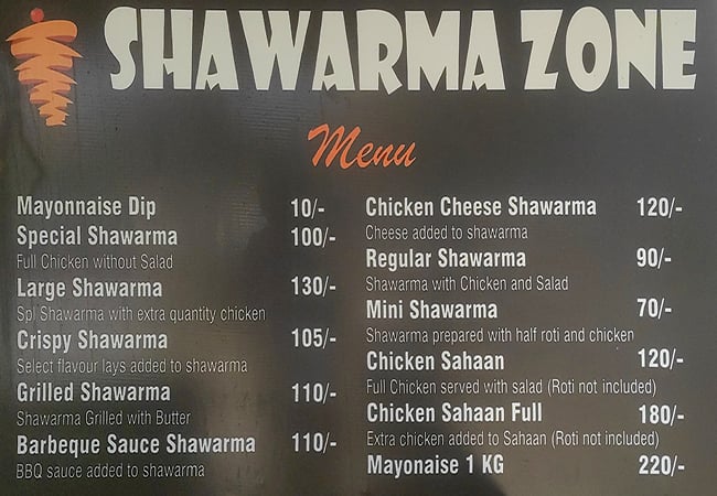 Menu of Shawarma Zone, Nagole, Hyderabad