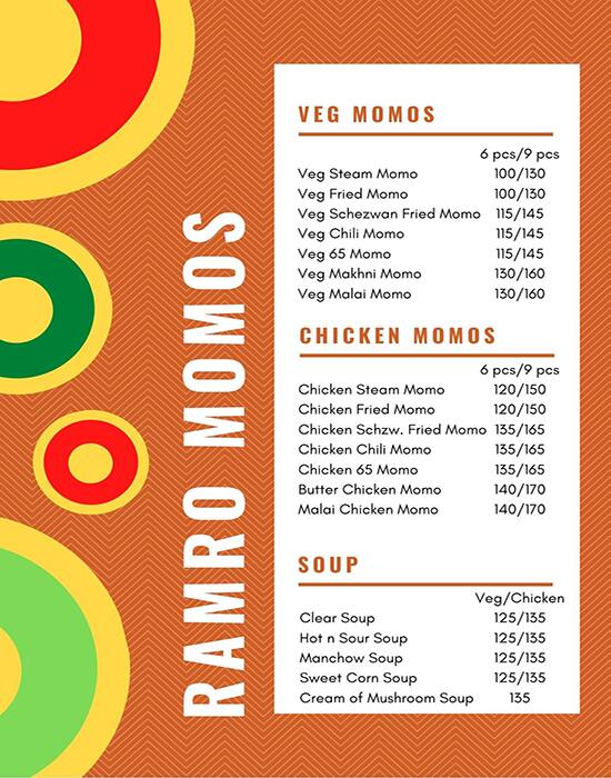 Menu of Ramro Momos, Kharadi, Pune