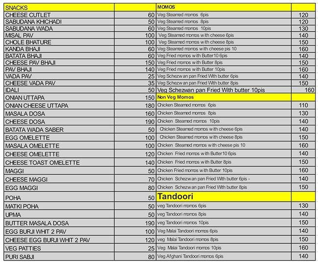 Menu of Friendship Inn, Dhanori, Pune